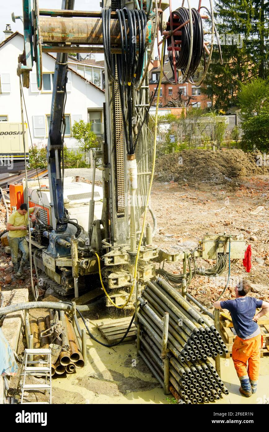 Drilling for geothermal energy deep down below, Basel, Switzerland ...