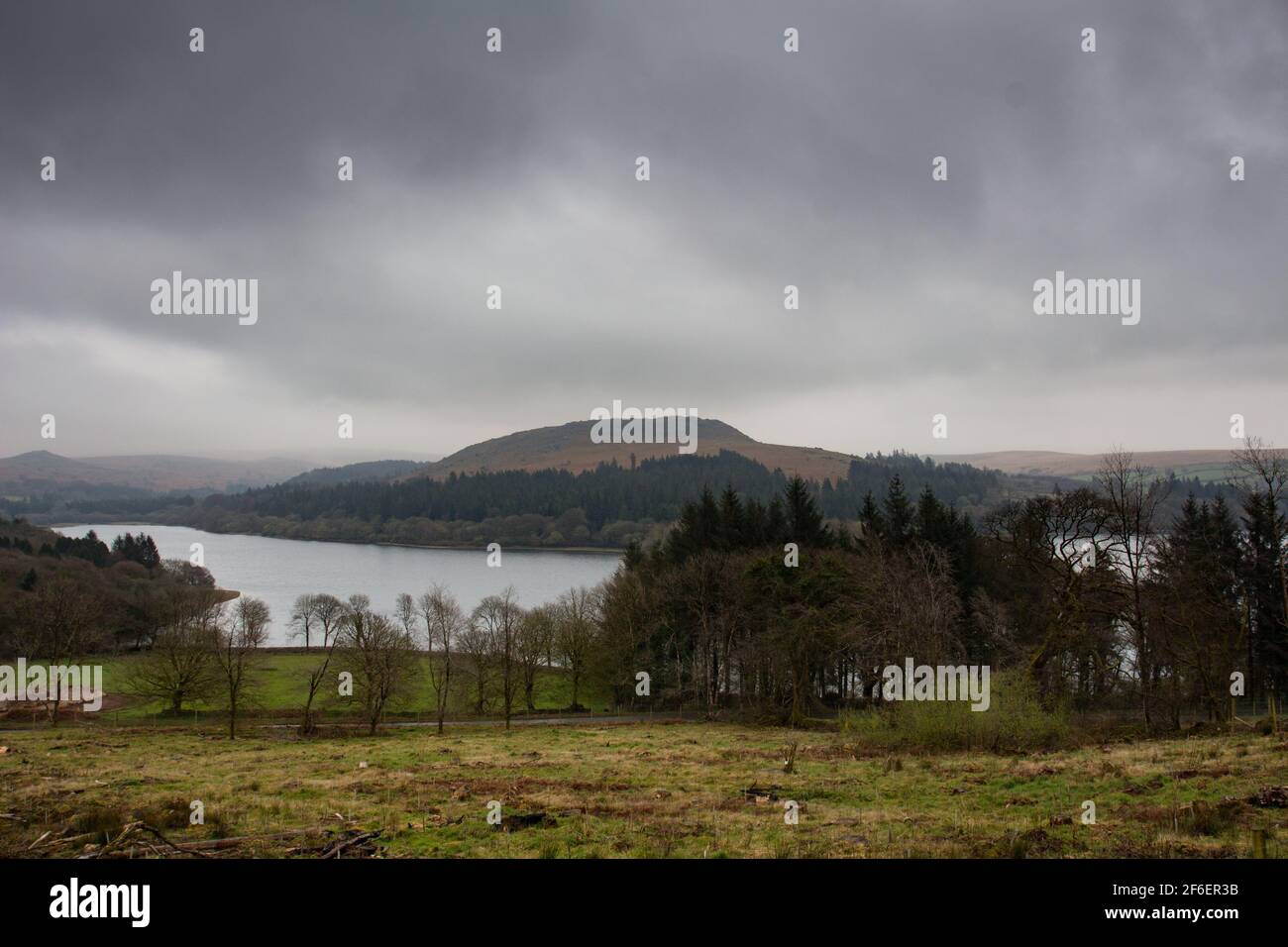 Looking acroos Burrator Reservoir on a drab grey day in March Stock ...