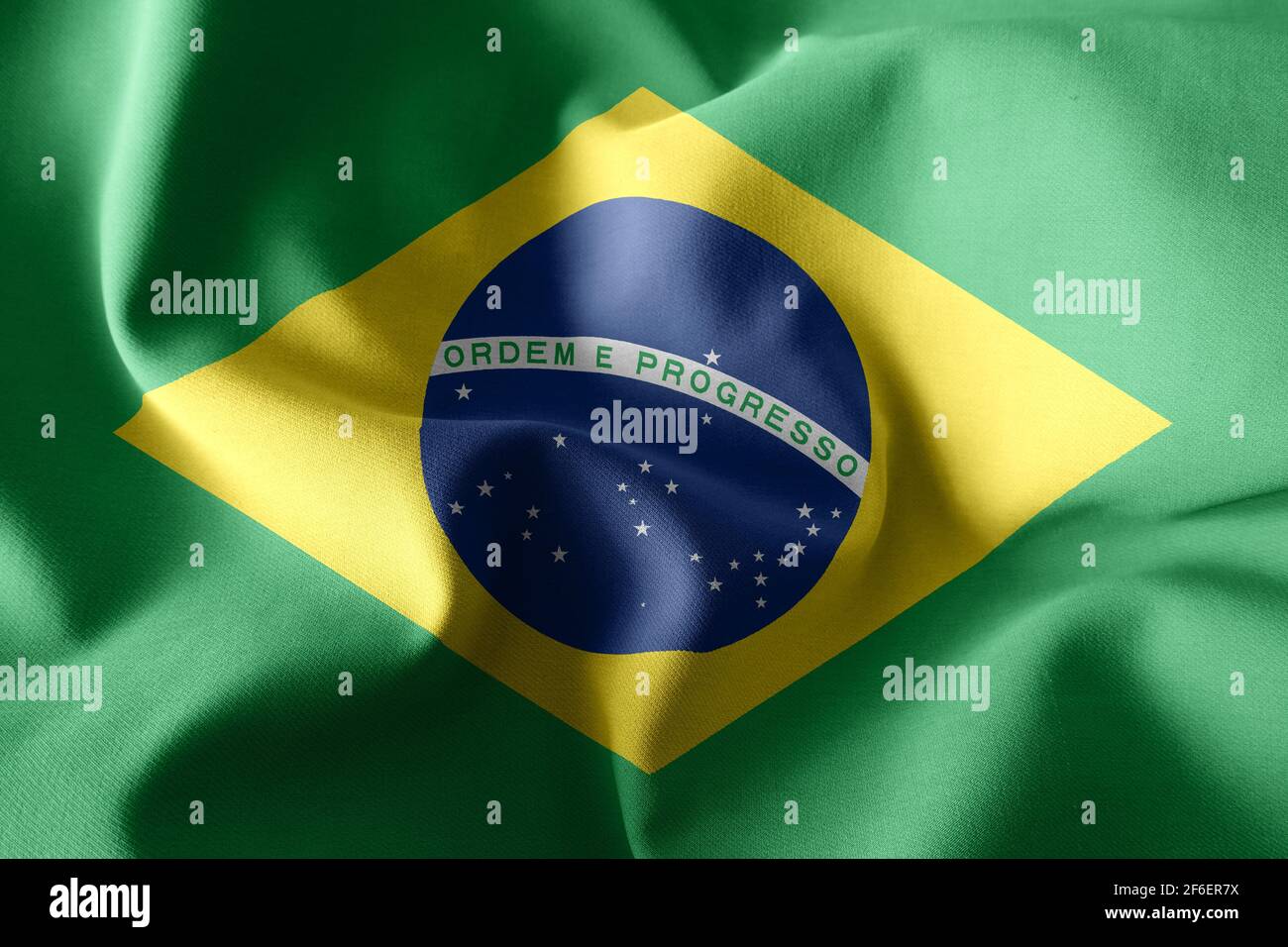 3d rendering realistic waving silk flag of Brazil Stock Photo - Alamy