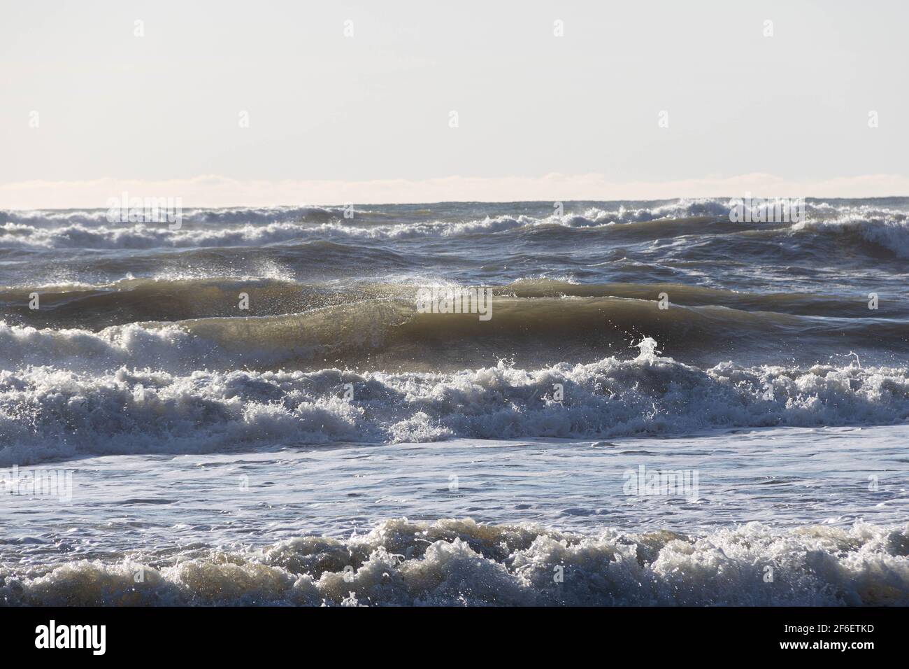 Rough sea on the Pacific Ocean off the coast of Washington state on a ...