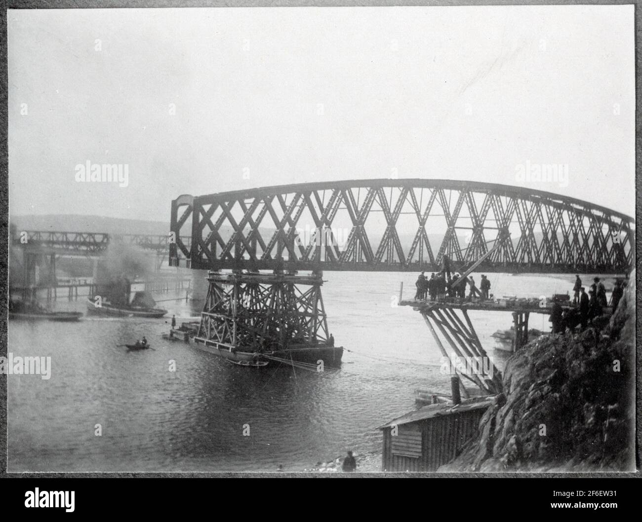 The railway bridge is moved with boats to bridge mount Stock Photo - Alamy