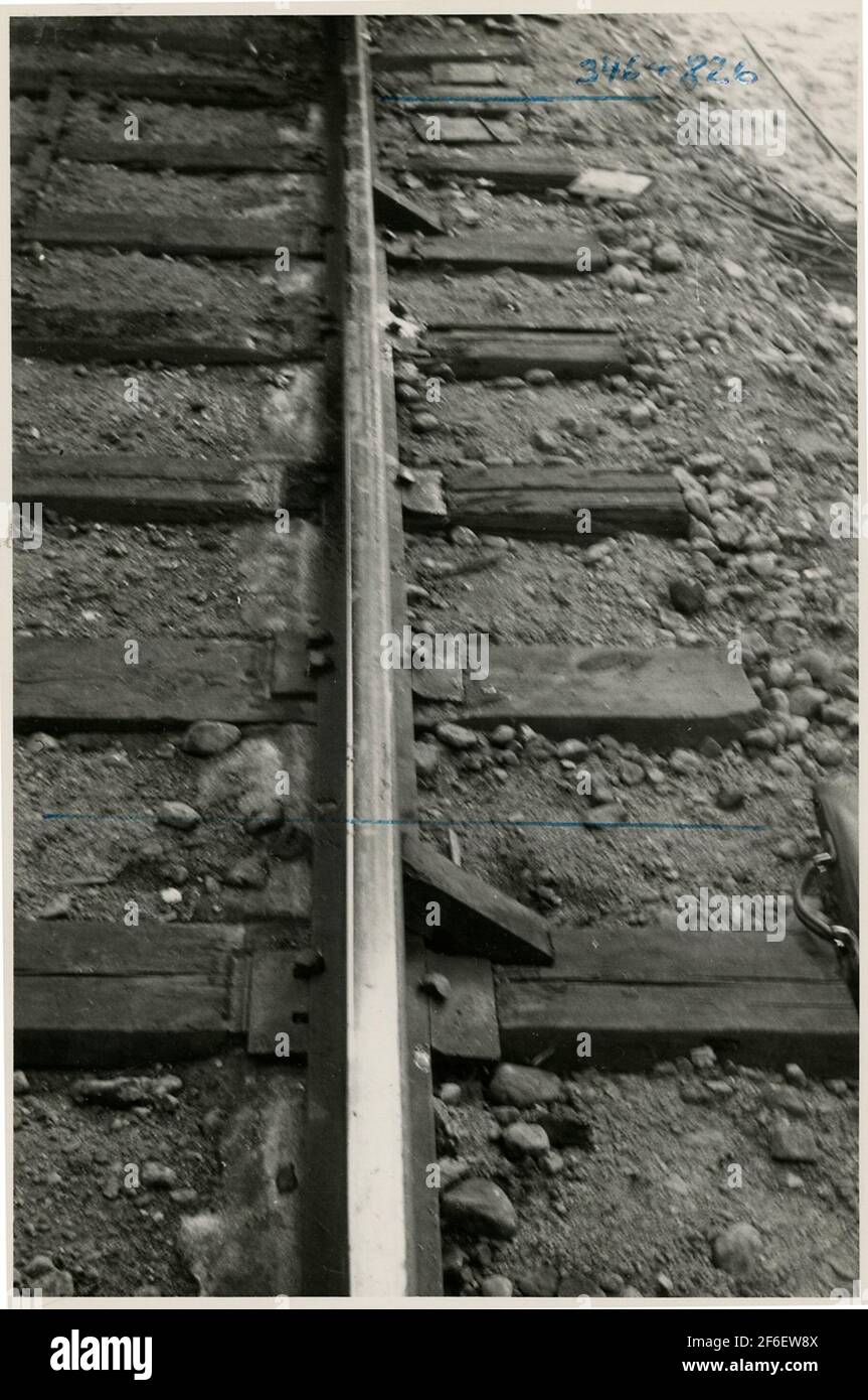 Damage to rail after derailment of train 93, the North Arm, on the ...
