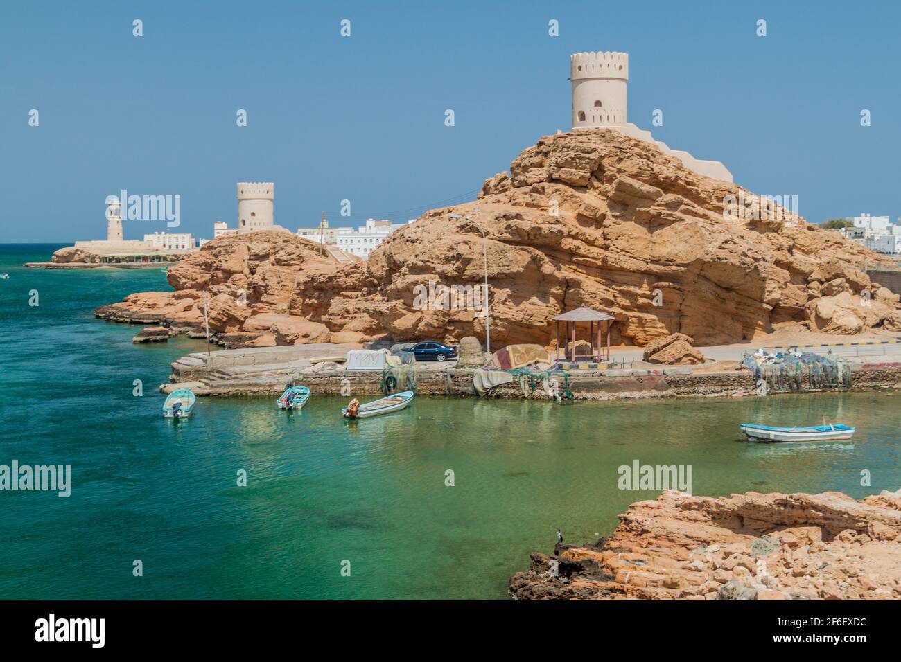 Watch towers in Ayjah village near Sur, Oman Stock Photo - Alamy