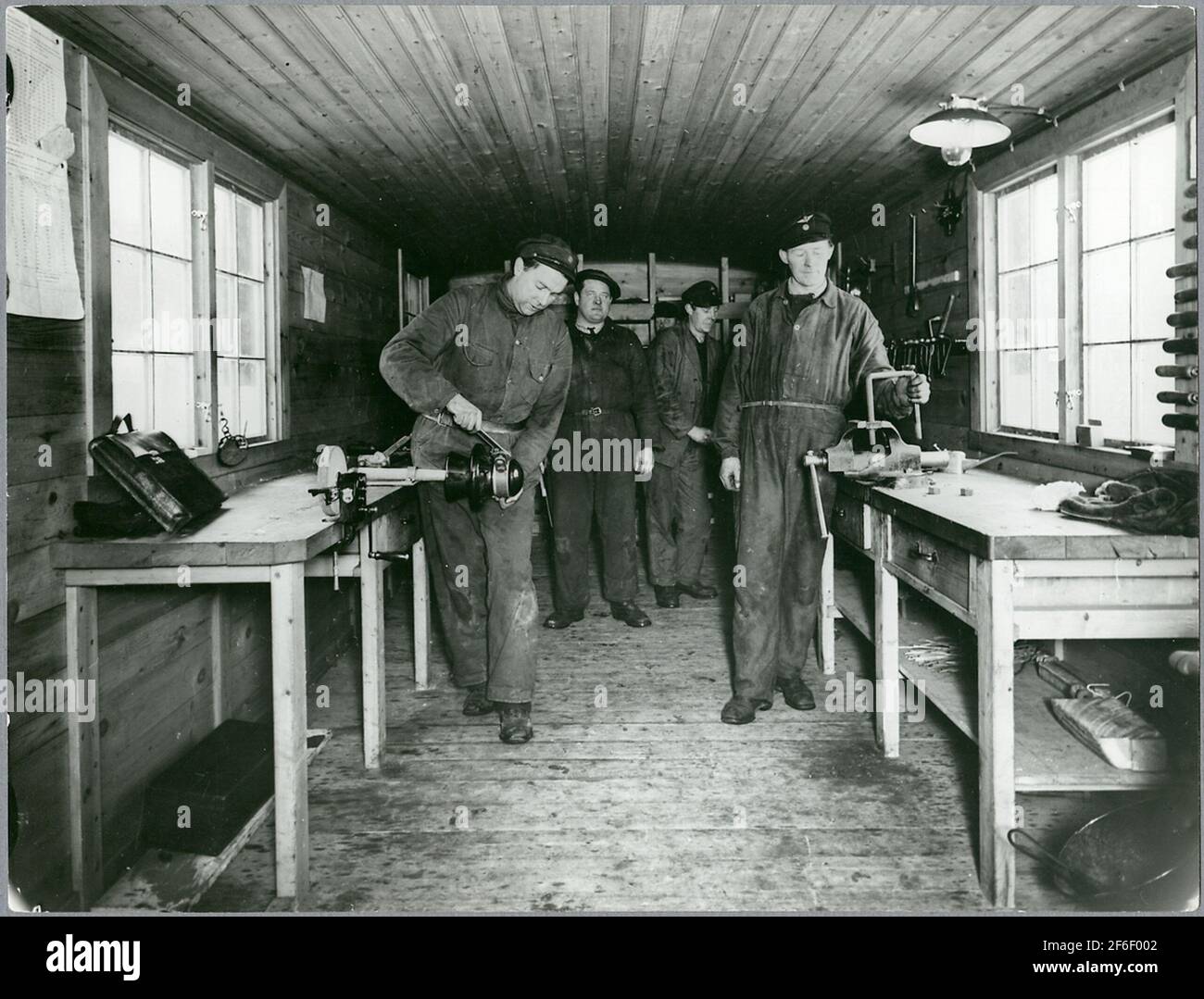 Workers in the workshop wagon Stock Photo - Alamy