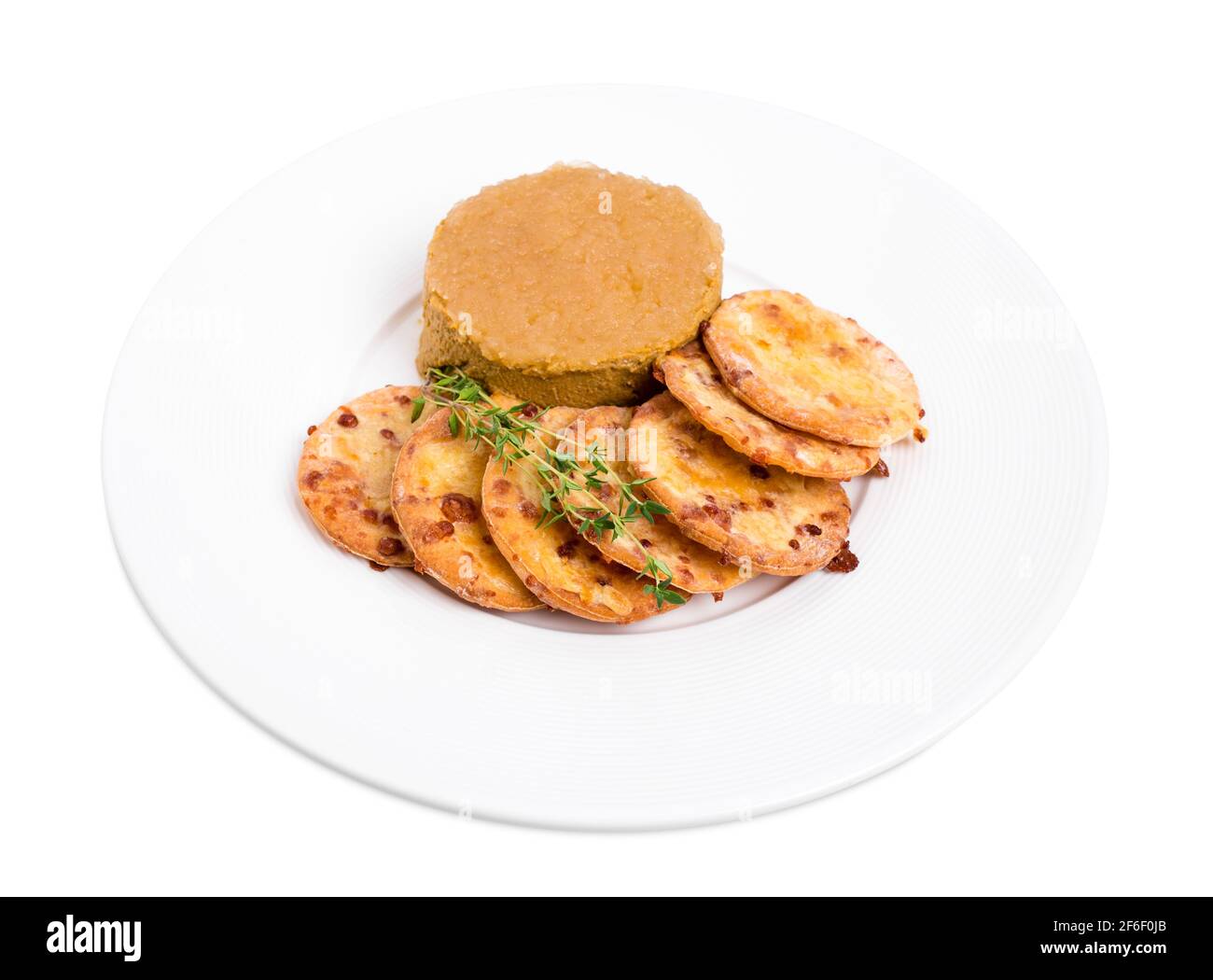 Goose liver pate and cheese scones. Isolated on a white background ...
