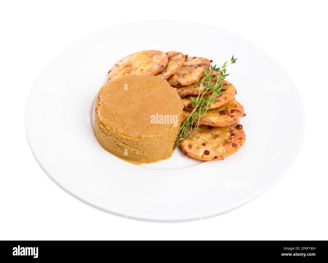 Goose liver pate and cheese scones. Isolated on a white background ...