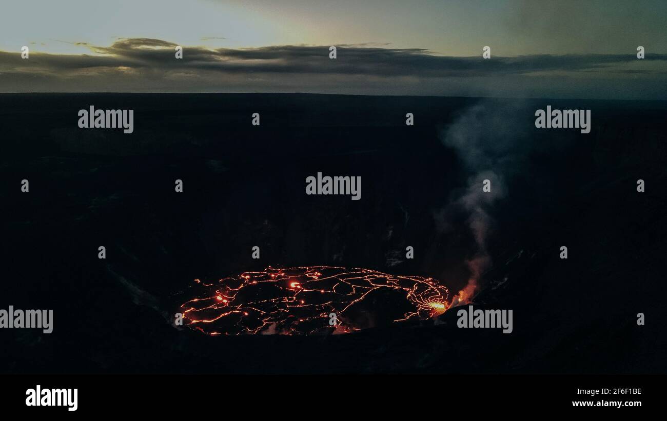aerial view Kilauea Volcano in Hawaii Volcanoes National Park on the ...
