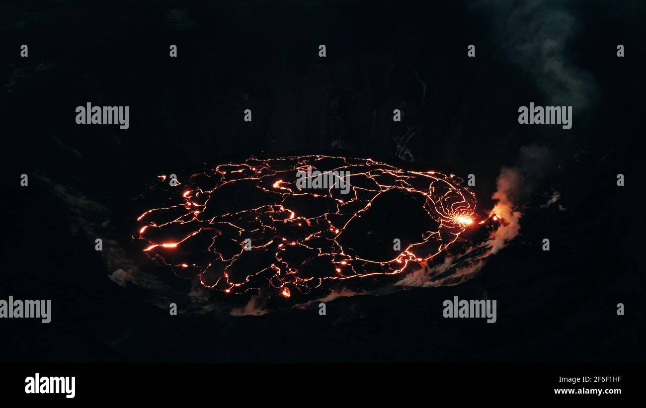 aerial view Kilauea Volcano in Hawaii Volcanoes National Park on the ...