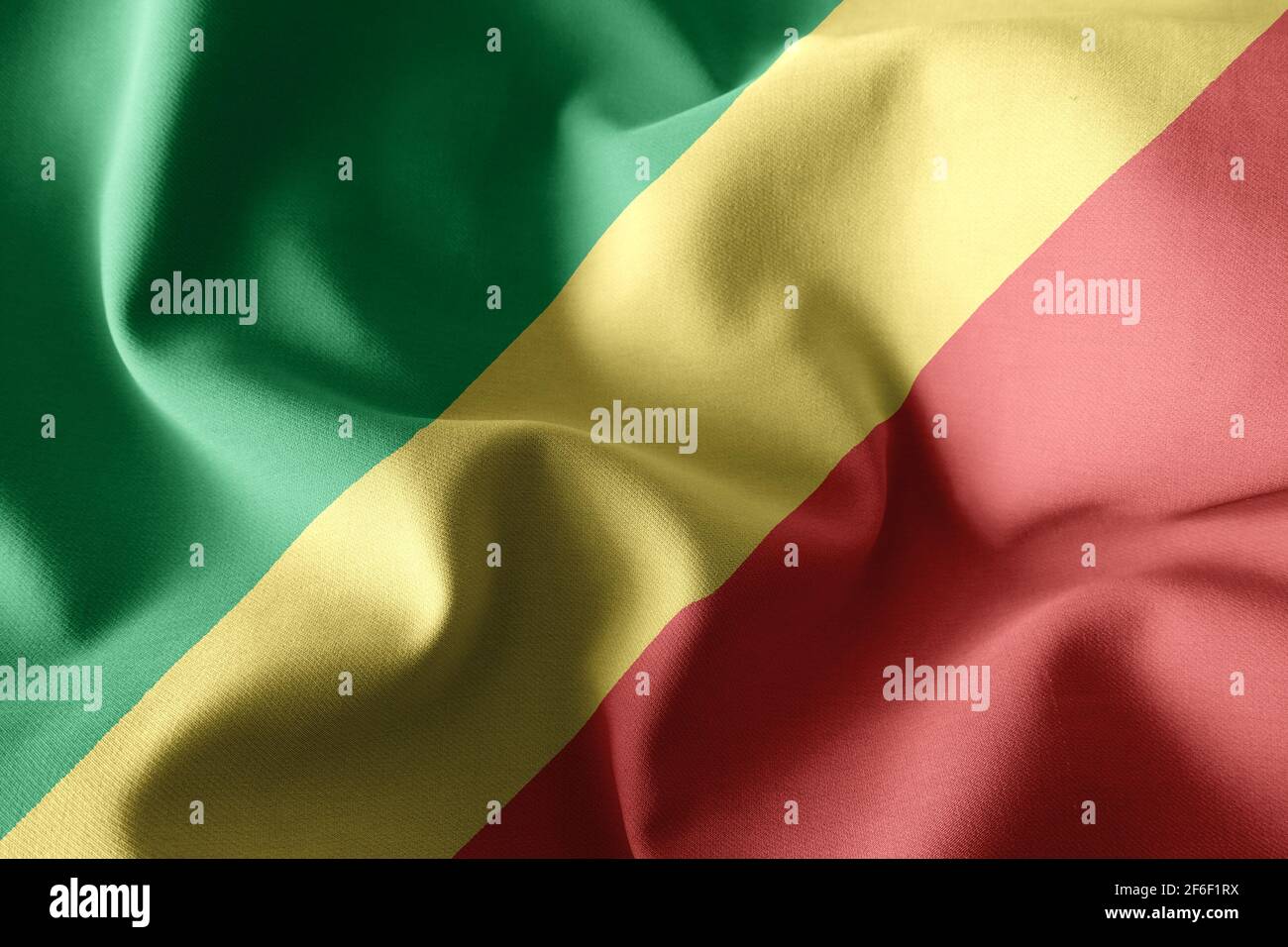 3d rendering realistic waving silk flag of Republic Congo Stock Photo - Alamy