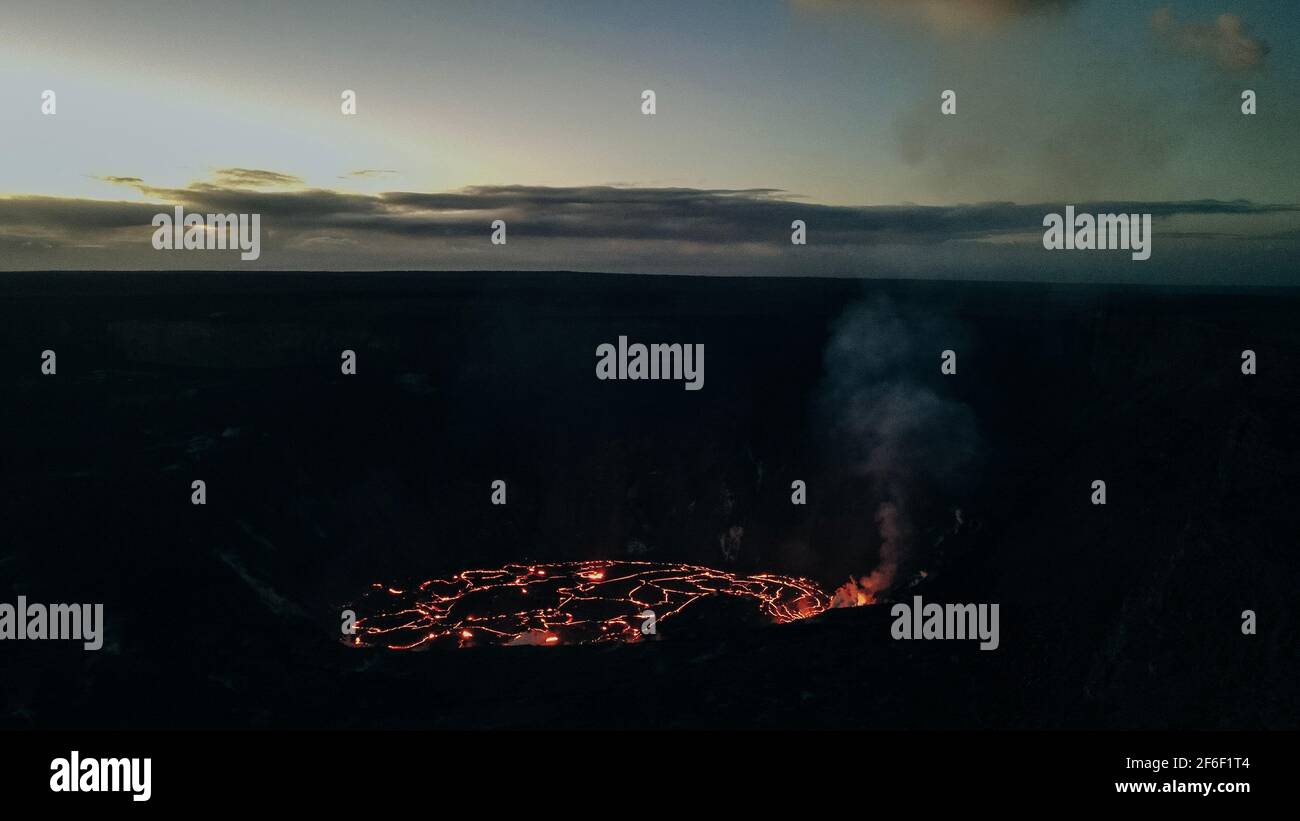 aerial view Kilauea Volcano in Hawaii Volcanoes National Park on the ...