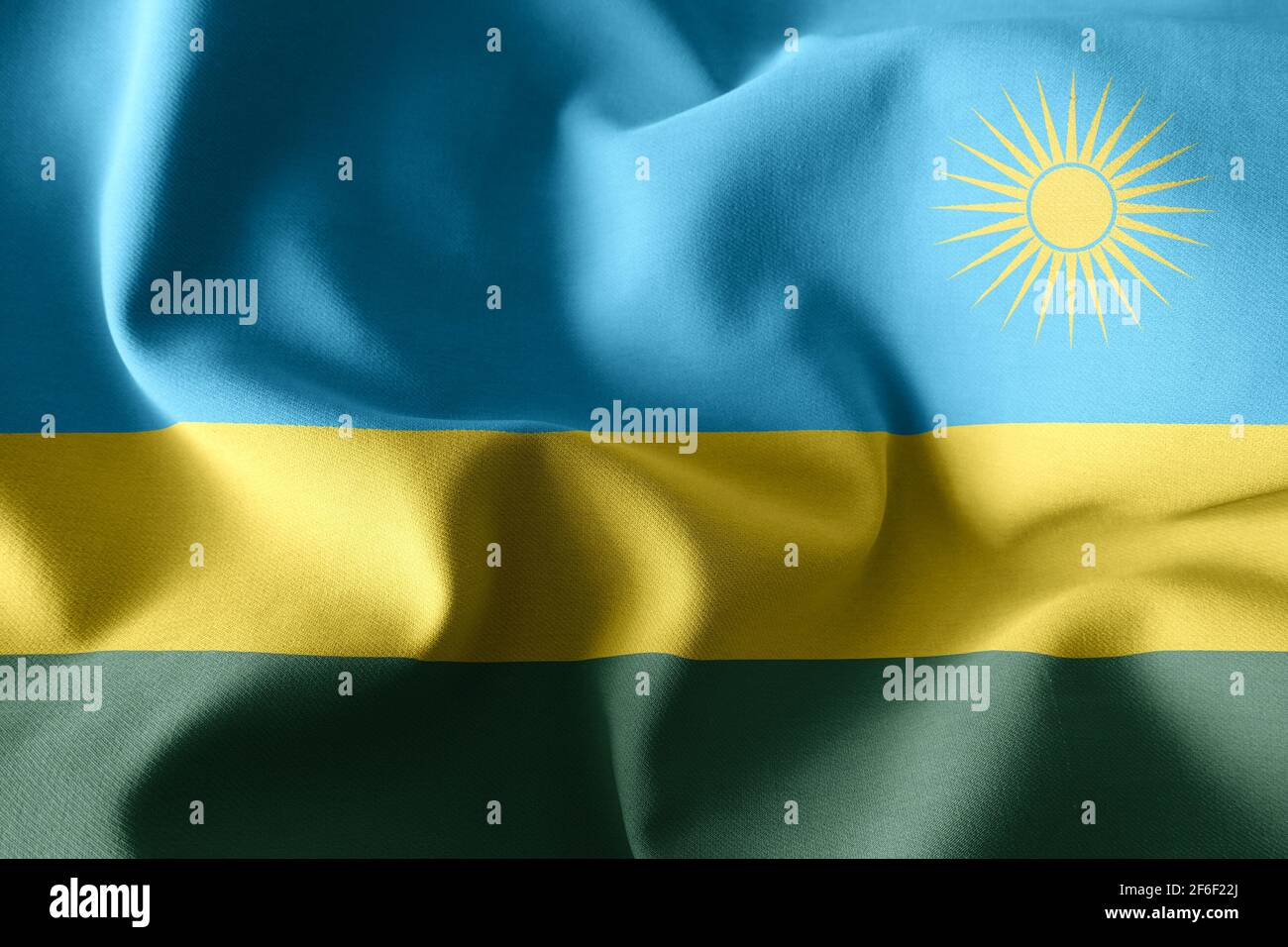 3d rendering realistic waving silk flag of Rwanda Stock Photo - Alamy