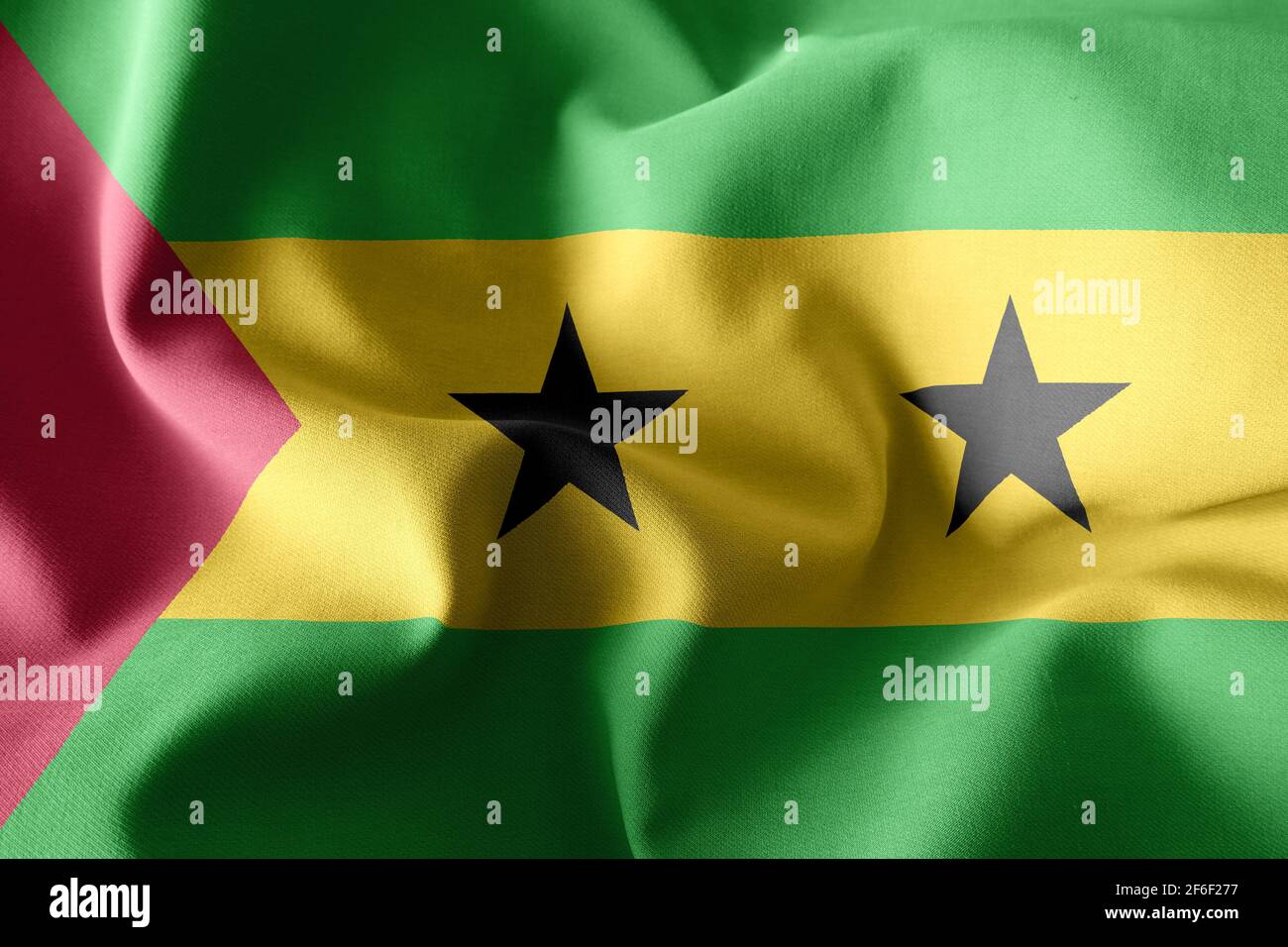 3d rendering realistic waving silk flag of Sao Tome and Principe Stock Photo - Alamy