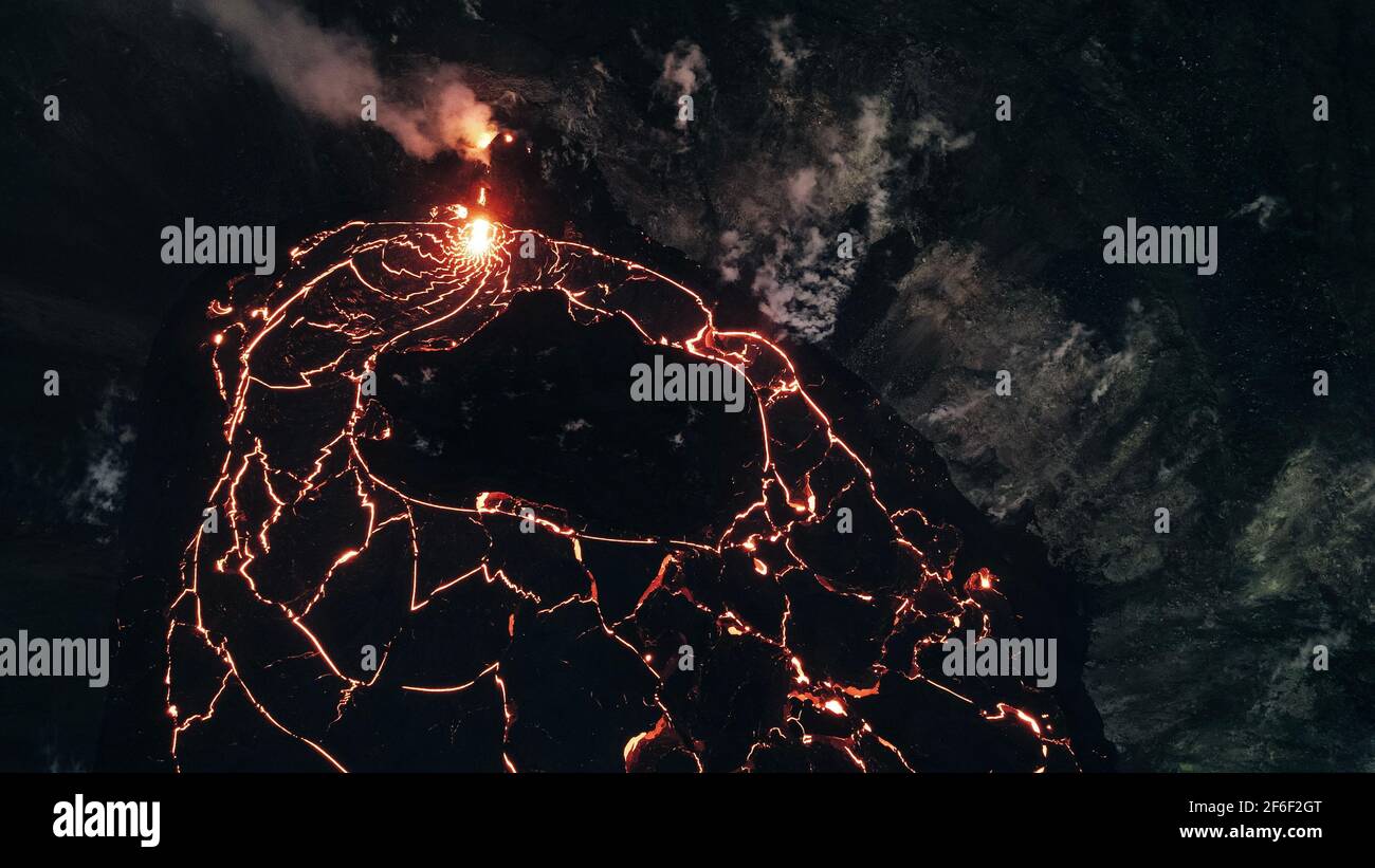 Helicopter over Kilauea Volcano in Hawaii Volcanoes National Park on ...