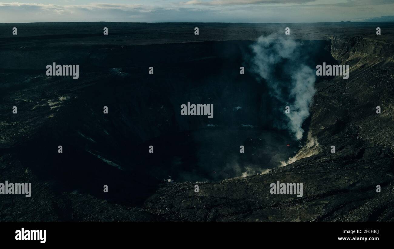 Helicopter over Kilauea Volcano in Hawaii Volcanoes National Park on ...