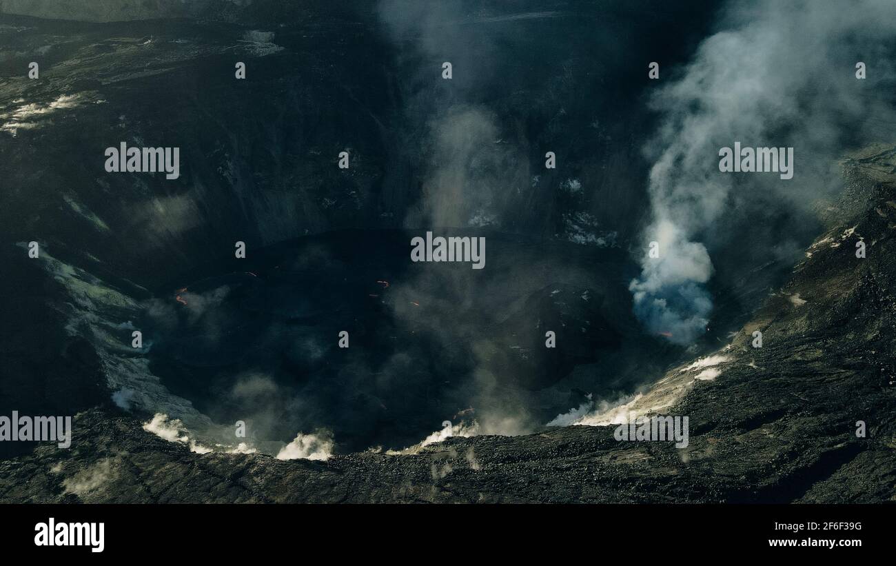 Helicopter over Kilauea Volcano in Hawaii Volcanoes National Park on ...