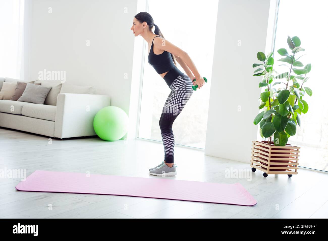 Full length profile photo of pretty skinny young girl hands hold ...