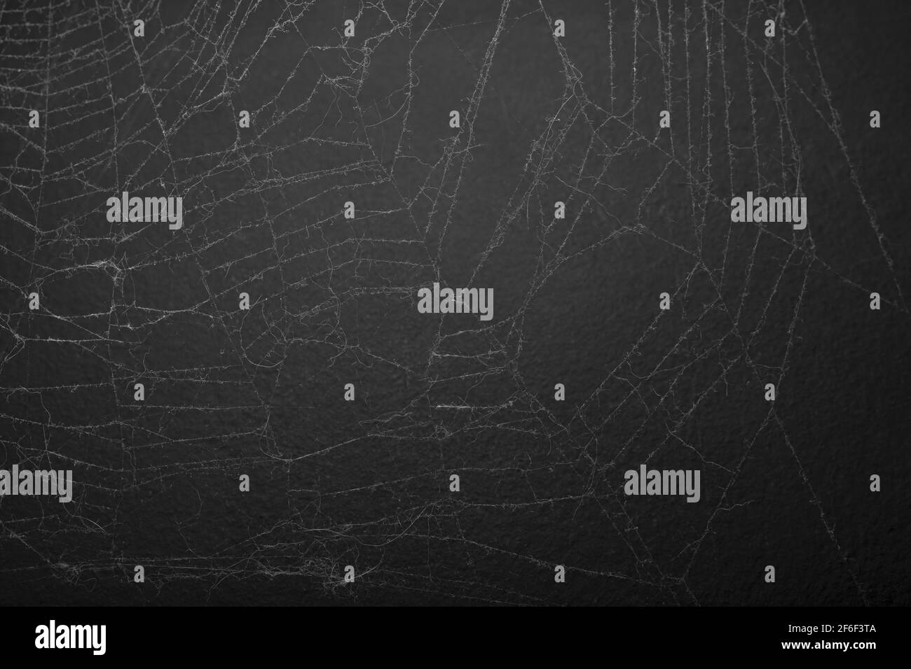 Big, old, dirty and spooky spider web in corner on black background ...