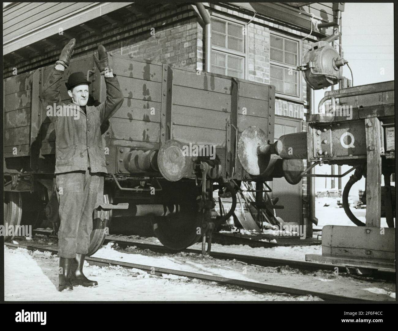 The switchgear at Grängesberg's ore farm with freight trolley in front ...