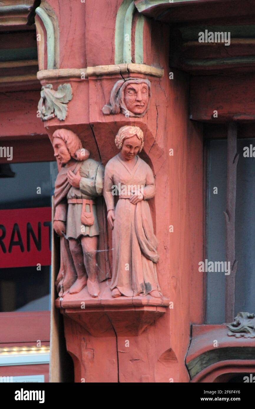 sculptured pillar of a medieval house in tours (france Stock Photo - Alamy