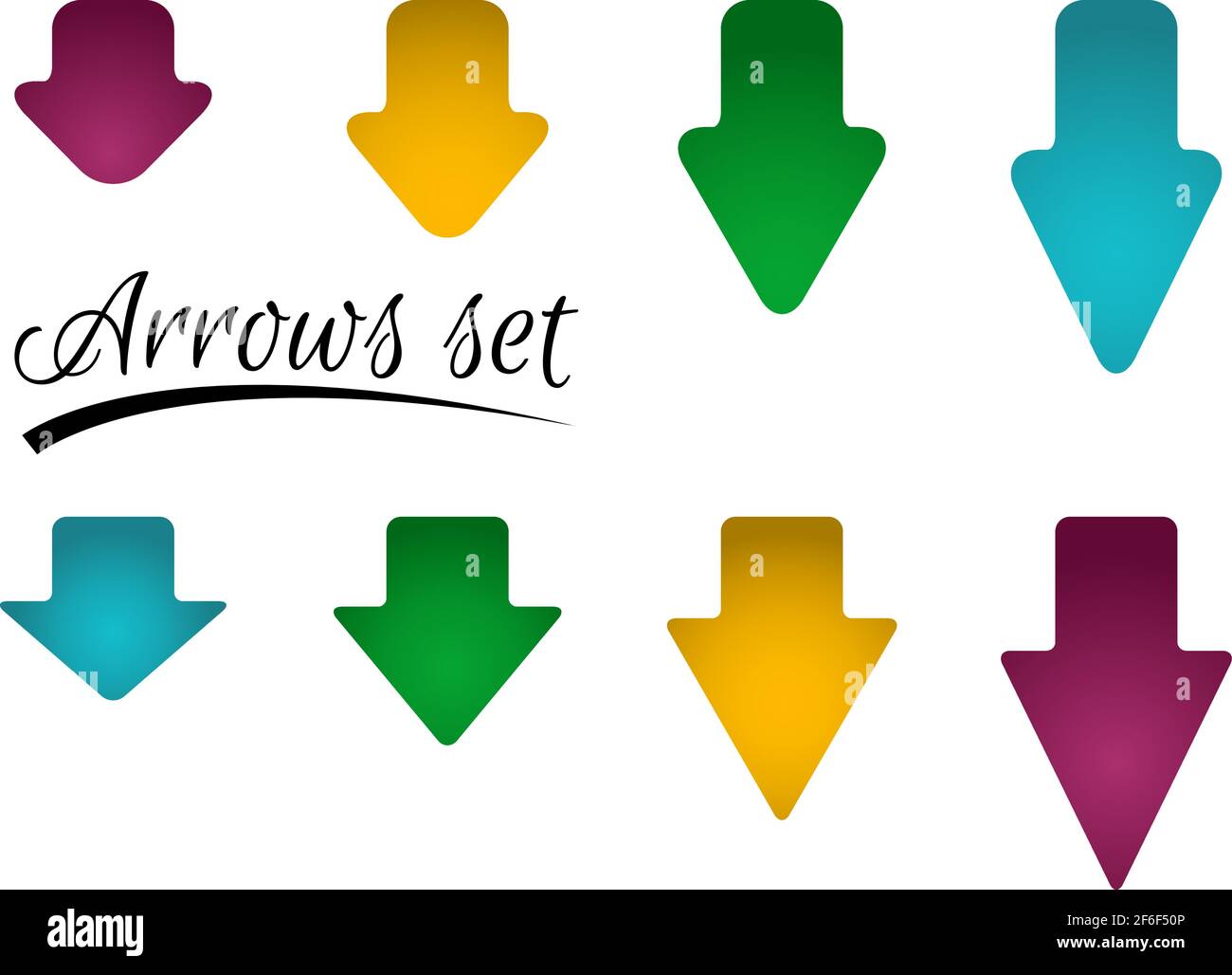 Set of bright different arrows with straight and round corners. move ...