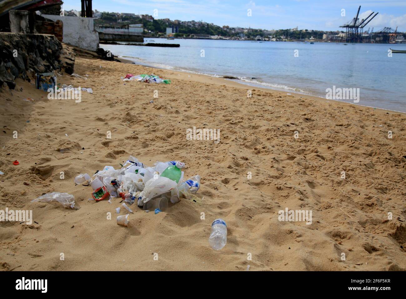 salvador, bahia, brazil january 4, 2021: garbage is seen in the sand of ...