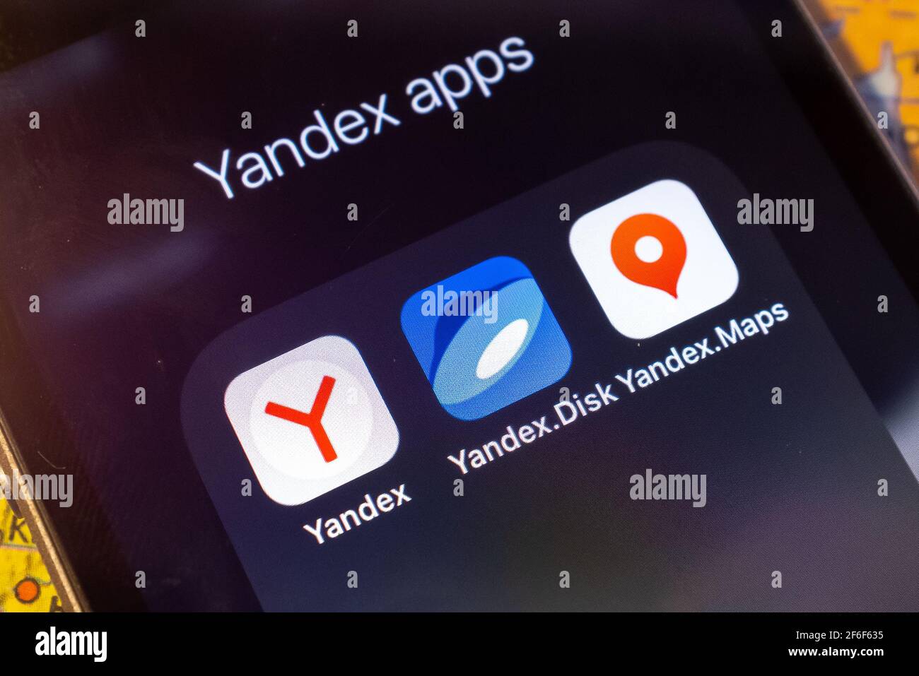 March 31, 2021. Moscow, Russia. Yandex.Browser, Yandex.Maps, and Yandex.Disk application icons ...