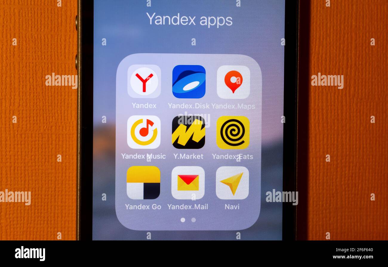 March 31, 2021. Moscow, Russia. Yandex application icons on a mobile ...