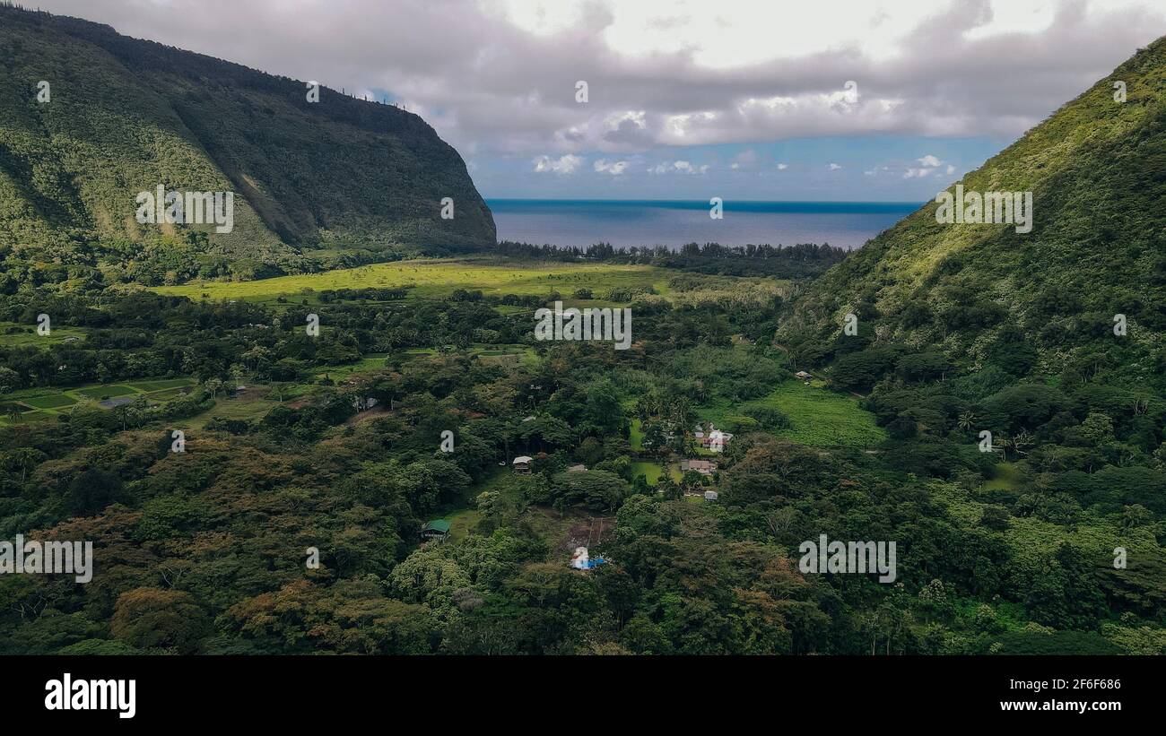 Aerial view of the Waipio Valley on the Big Island of Hawaii with its ...