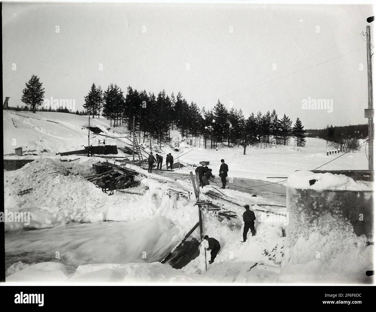 The railway bridge is built over the Pite River at Sikfors on the line ...