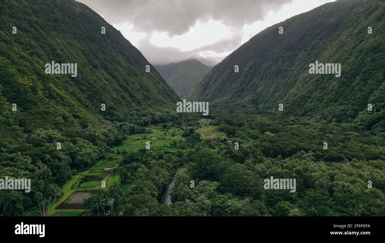 Aerial view of the Waipio Valley on the Big Island of Hawaii with its ...