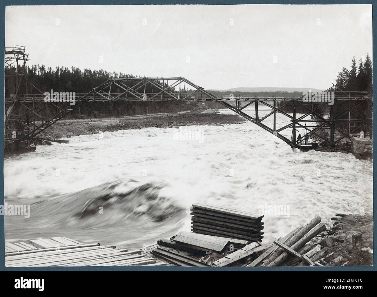 The construction of the railway bridge over the Pite River at Sikfors ...