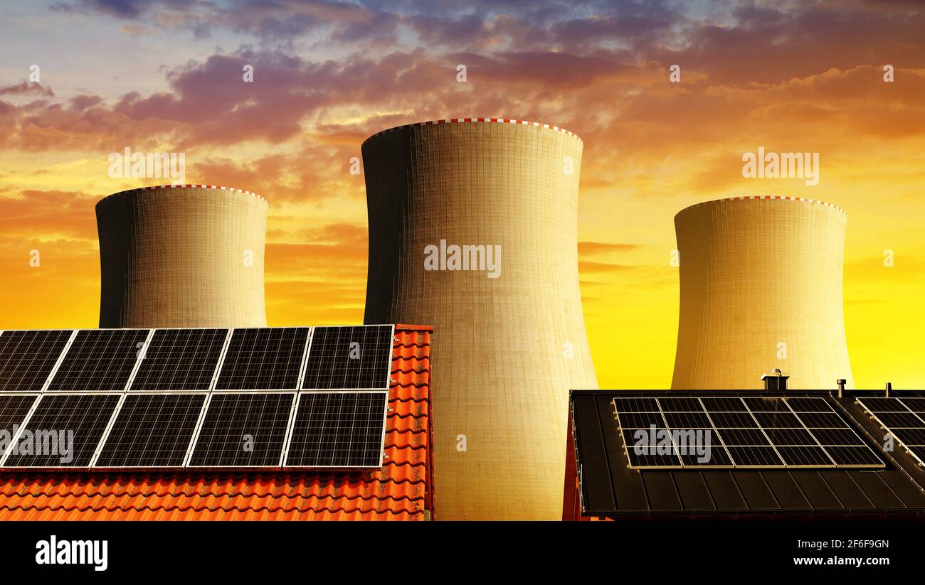 Solar energy panel on the roof of the house in the background cooling ...