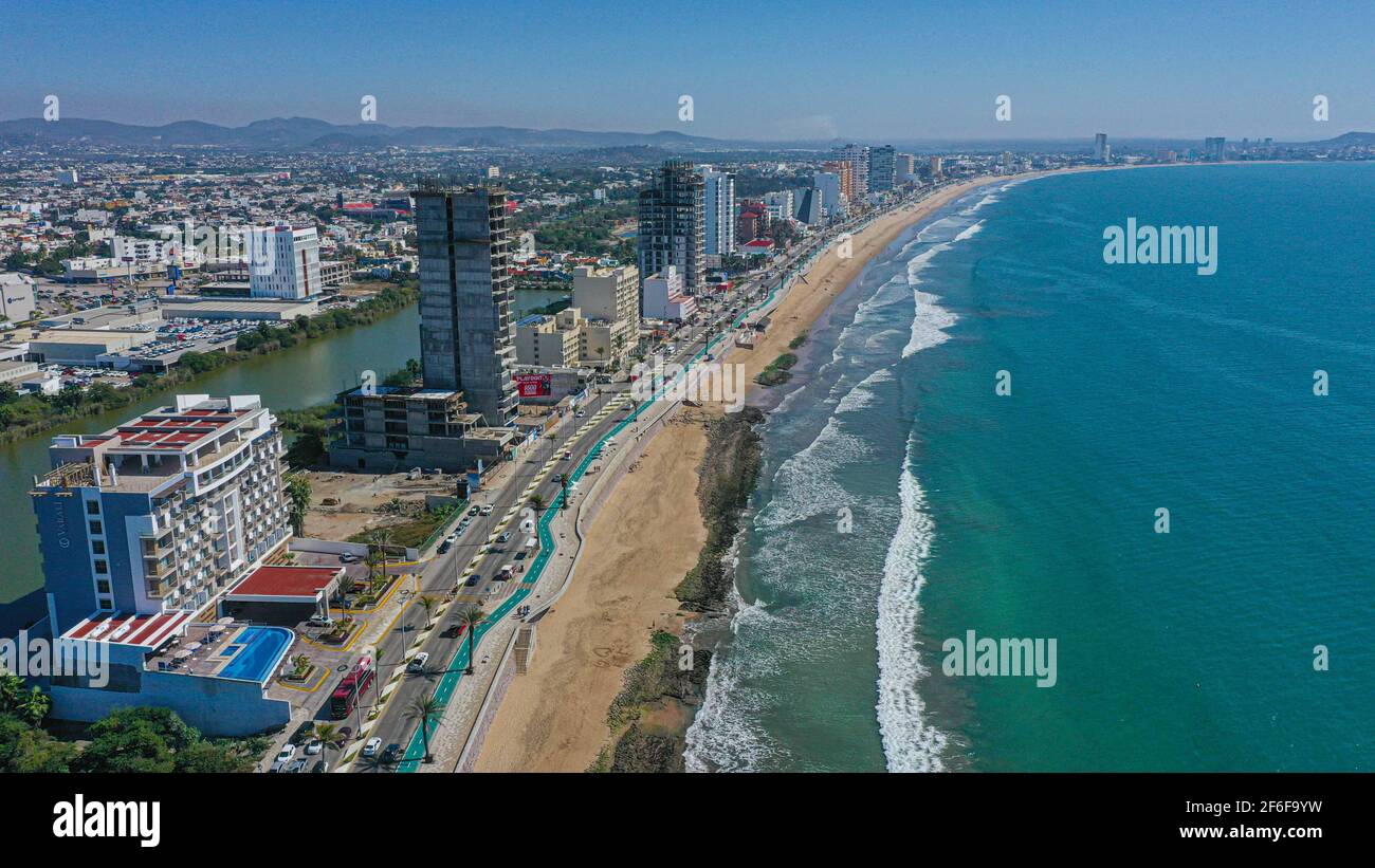 Tourist boardwalk in the bay or beach in Mazatlan, Sinaloa, Mexico ...