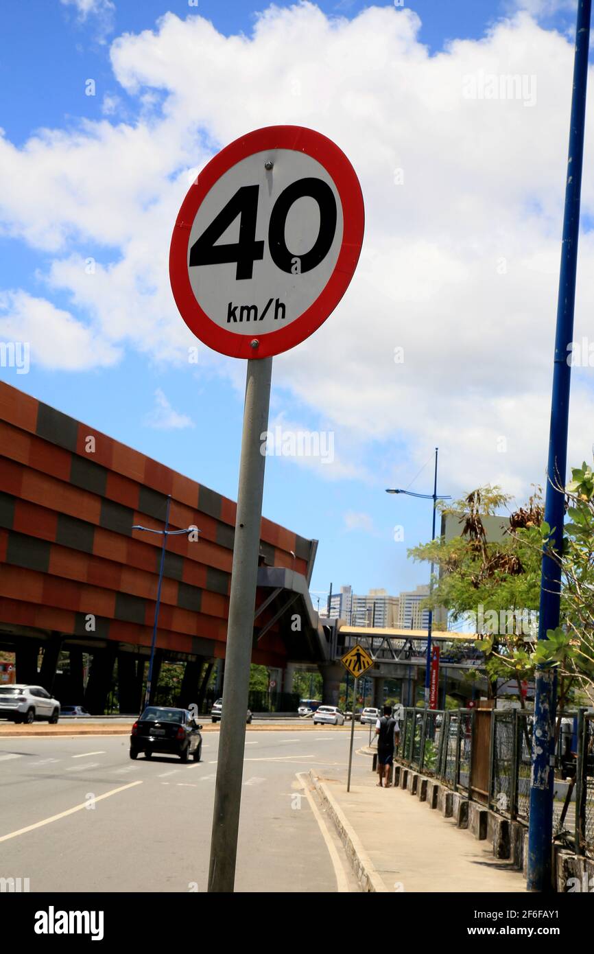 salvador, bahia, brazil - december 30, 2020: traffic sign indicates ...