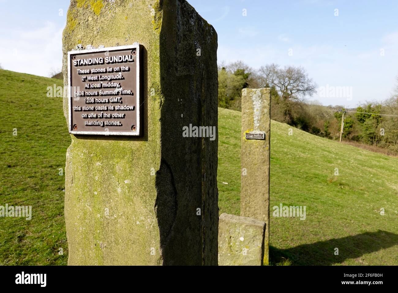 The Standing sundial in Goyt Meadows, New Mills, Derbyshire Stock Photo ...