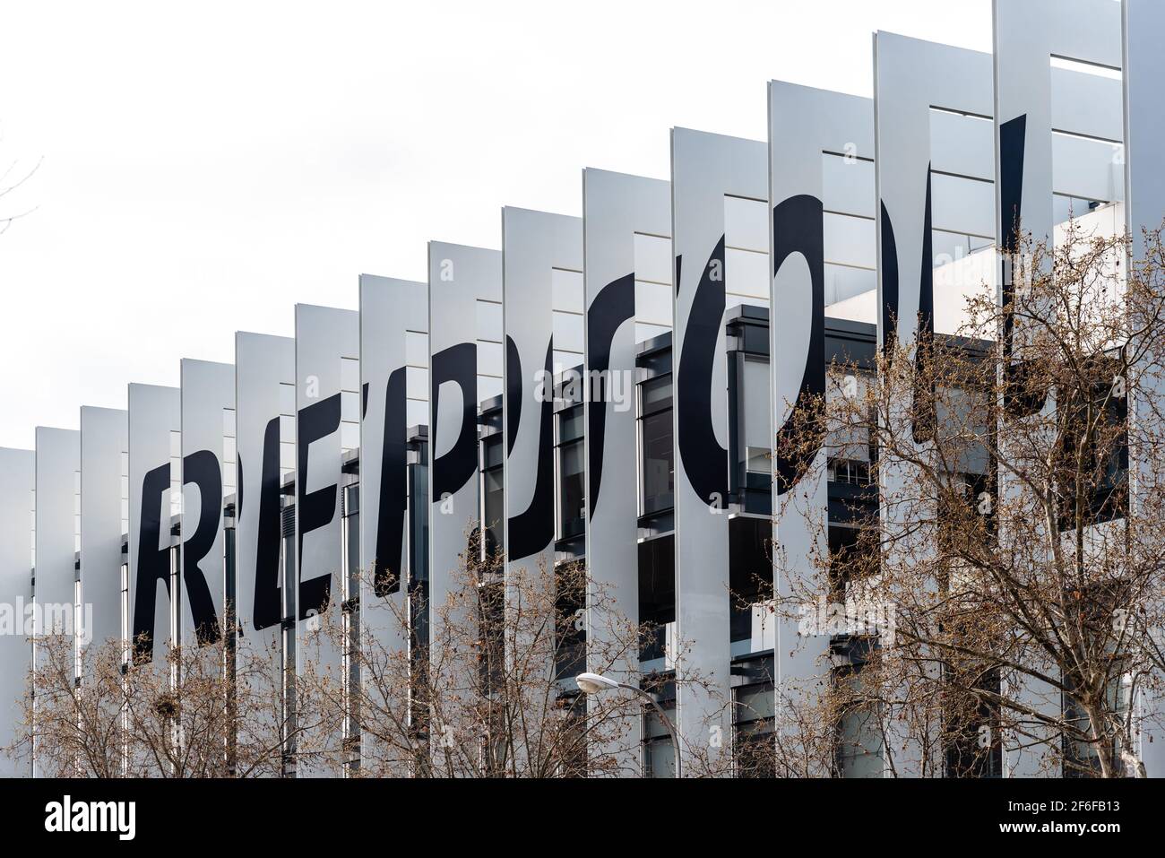 Madrid, Spain - March 7, 2021: Modern office building. Repsol ...