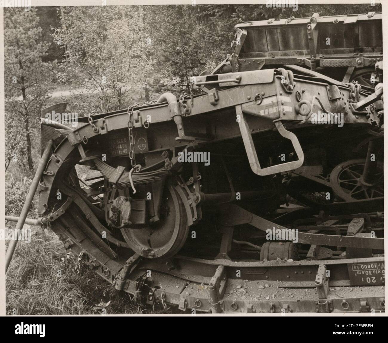 Crash damaged freight wagon after accident in Midsjö August 1945 Stock ...
