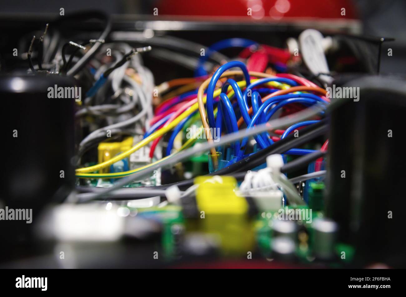 computer electrical board with connected wires technical background ...