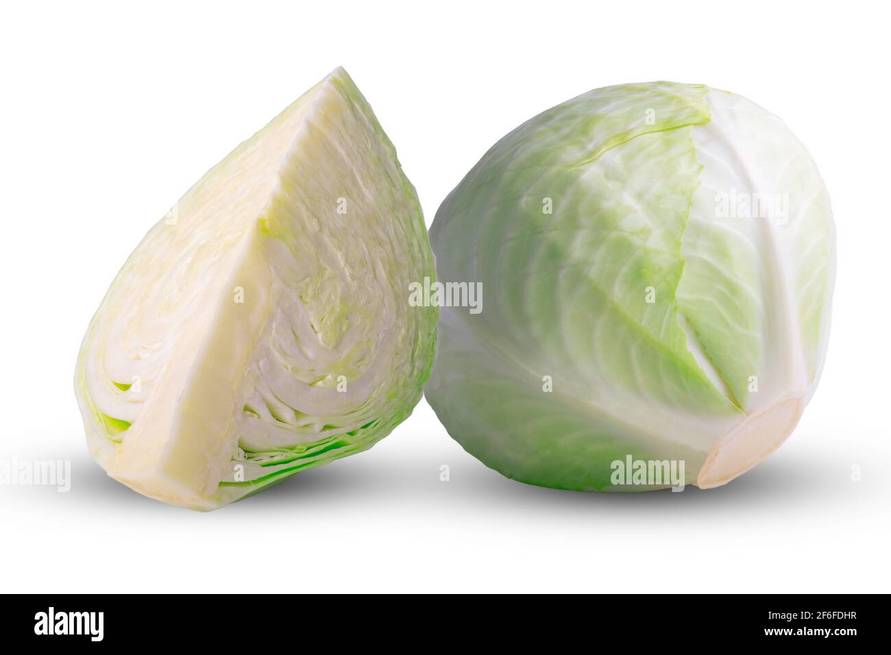 cabbage vegetable isolated on white background. One whole and four ...