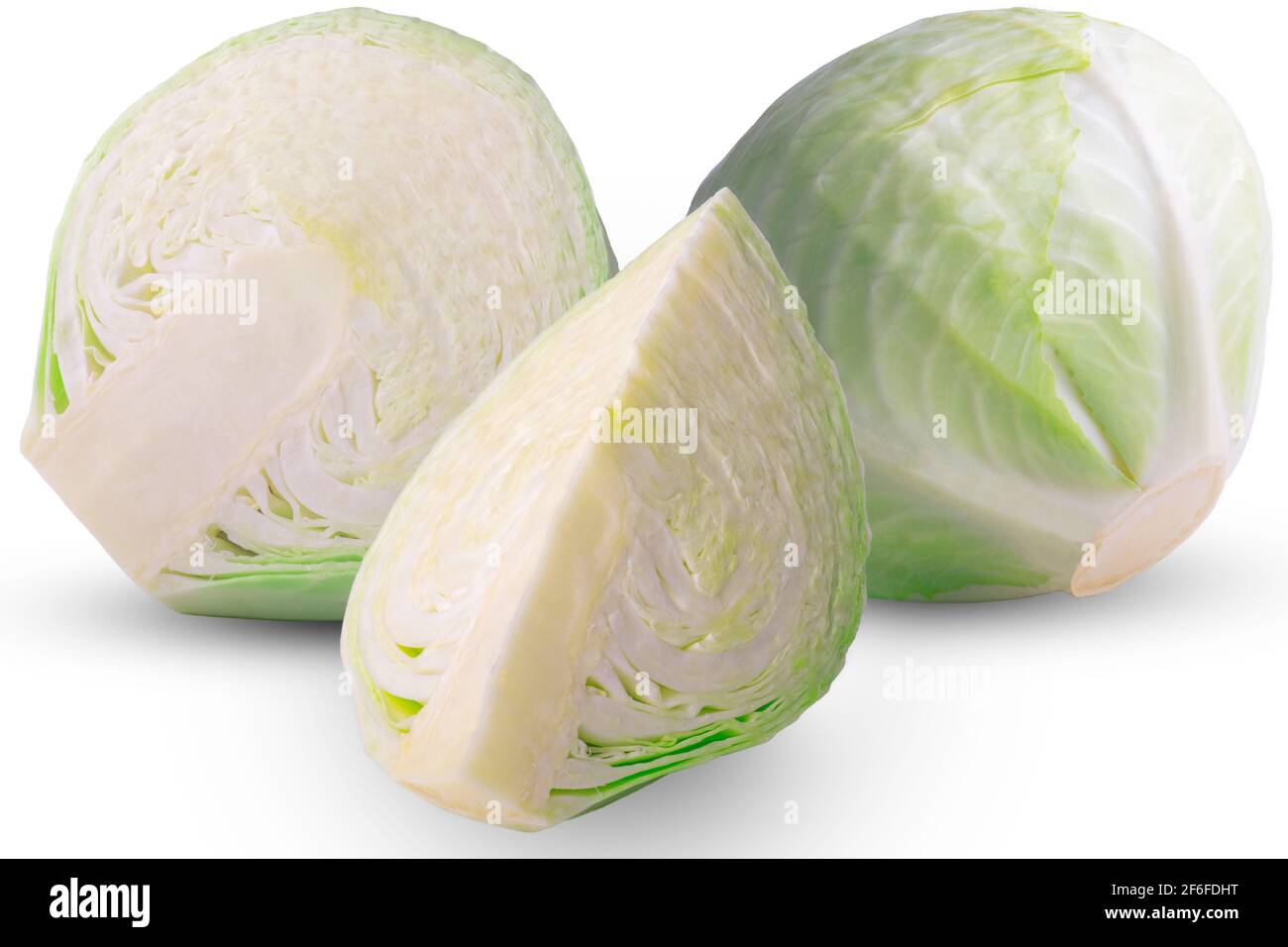 cabbage vegetable isolated on white background. One whole, half and ...