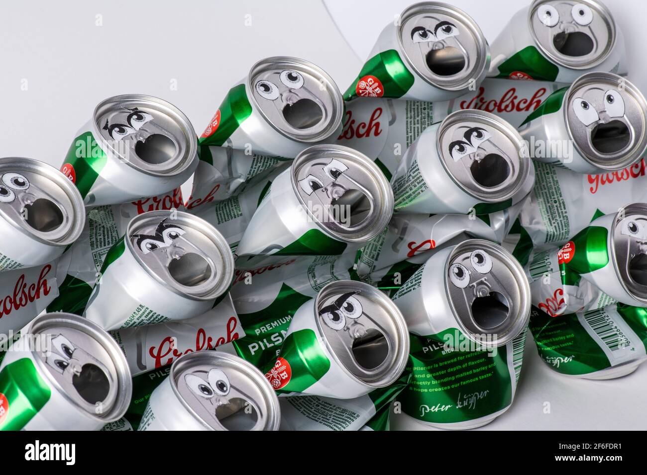 Tatarstan, Russia - Dec 08th 2020. Beer installation Grolsch aluminum ...