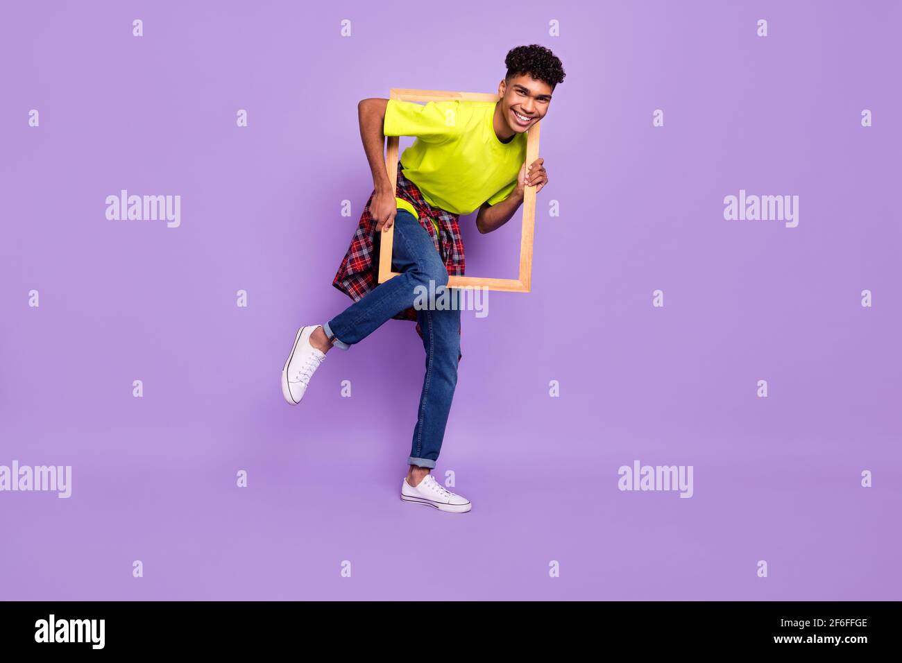 Full size photo of young handsome happy positive funky african man get ...