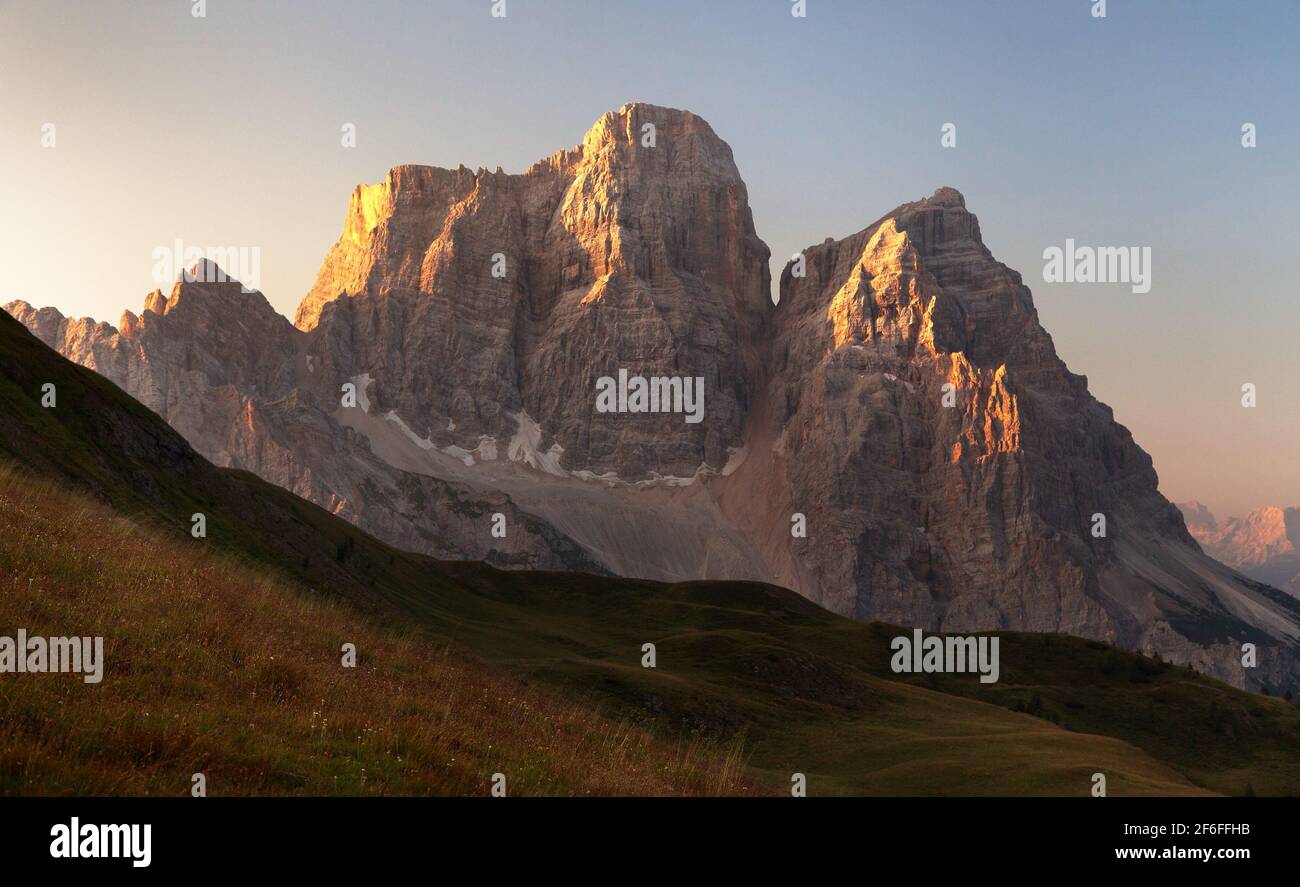 Morning panoramic view of Mount Pelmo, Italian dolomites Stock Photo ...