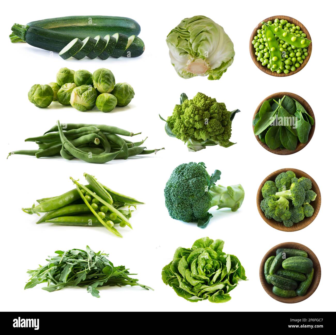 Various green vegetables isolated on white background. Zucchini, green ...