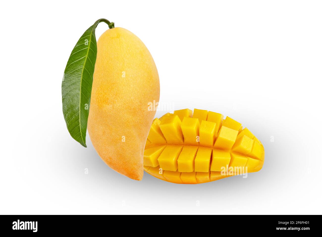 Vertical collage made of mango. From chopped pieces of mango and green ...