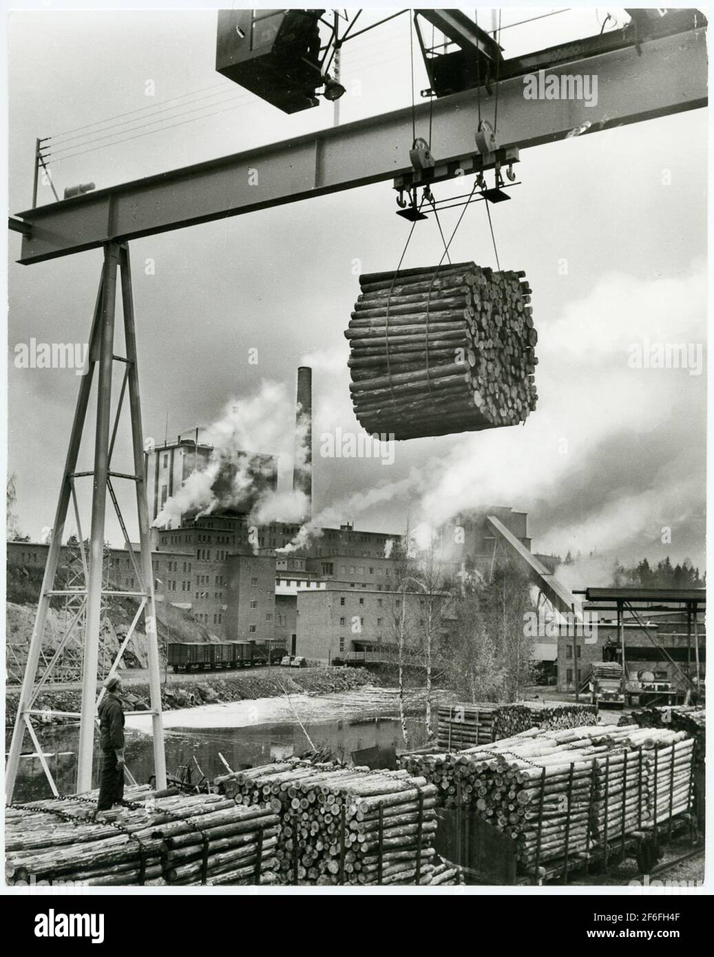 Timber handling at Frövifor's paper mill Stock Photo - Alamy
