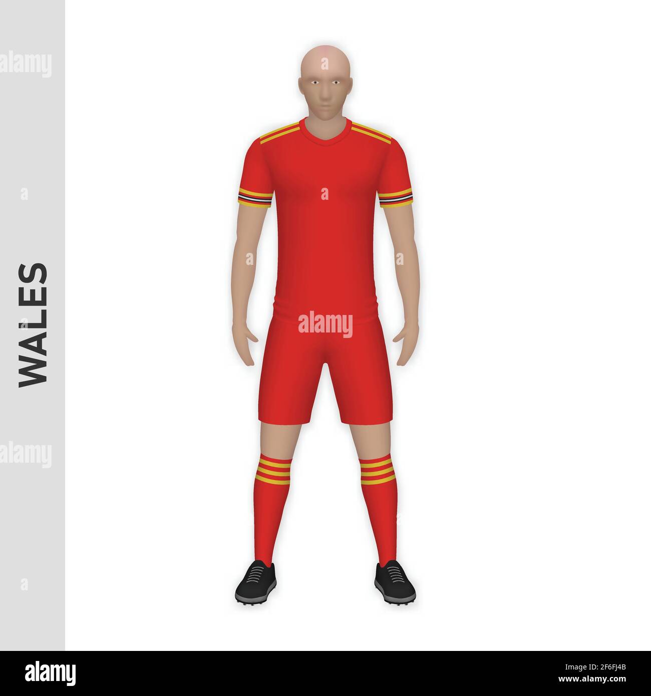 3D realistic soccer player mockup. Wales Football Team Kit template ...