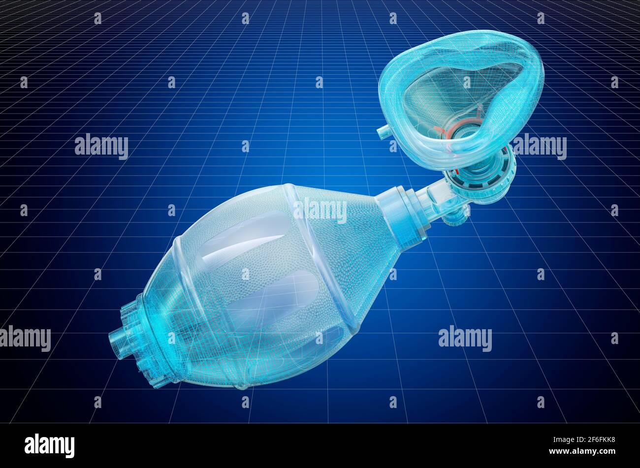 Visualization 3d cad model of bag valve mask, blueprint. 3D rendering ...