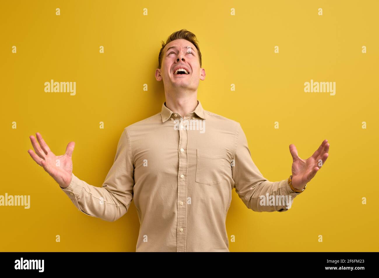 hopeless man is tired of living like this, in despair man cries and ...