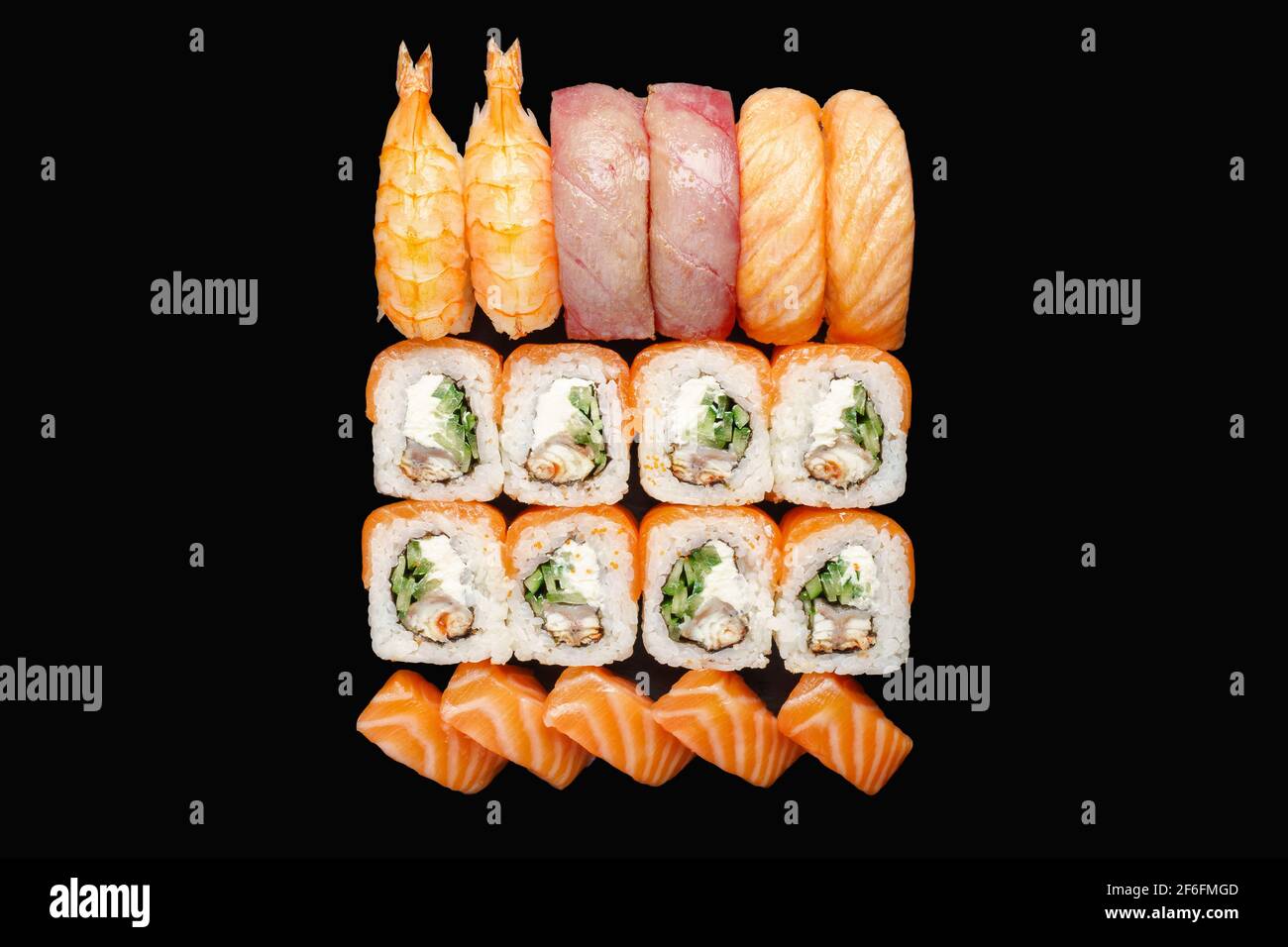 Sushi roll set with salmon, eel, Philadelphia cheese, red caviar ...